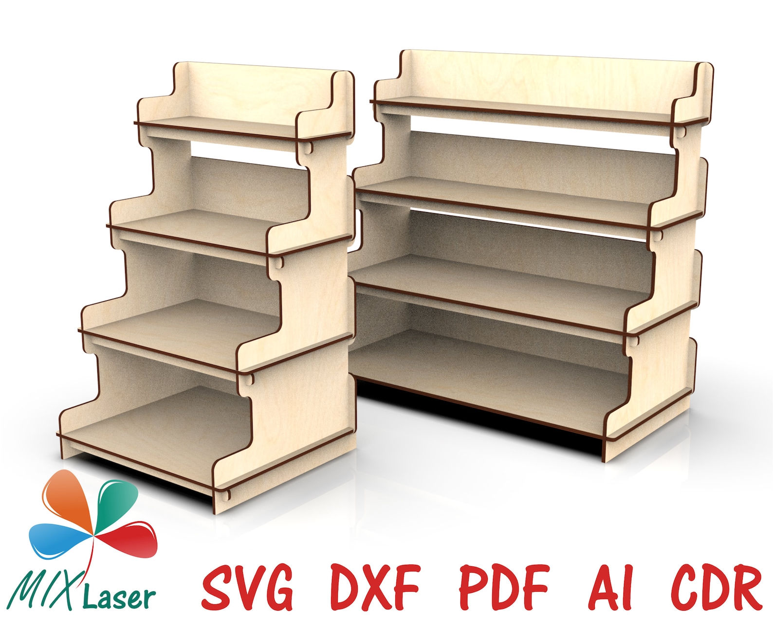 Two 4 Tier Mobile Display Shelf Stands, SVG Laser Cutting Display Stand ...