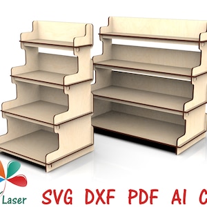 Two 4 Tier Mobile Display Shelf Stands, SVG Laser Cutting Display Stand ...