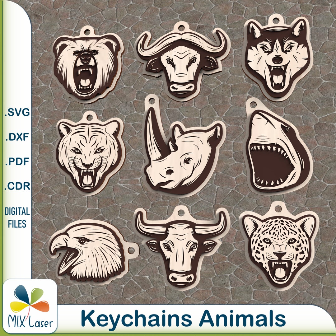 Animals Laser Cutting SVG Engraved Keychain Bundle Design | Wildlife ...