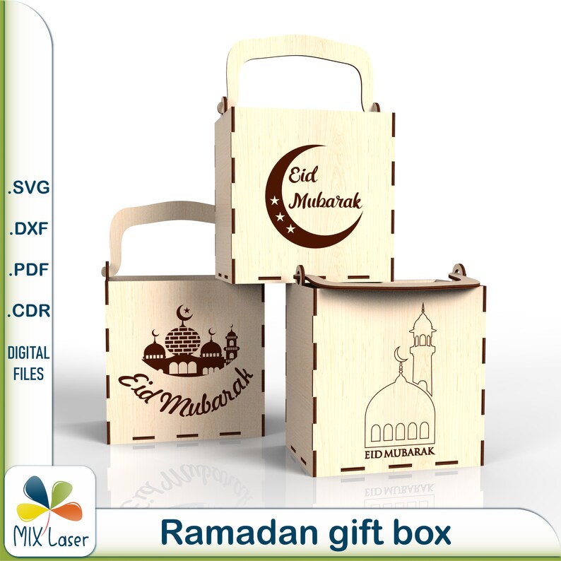 SVG Laser Patterns Eid Mubarak Gift Boxes - Ramadan Kareem Decoration ...