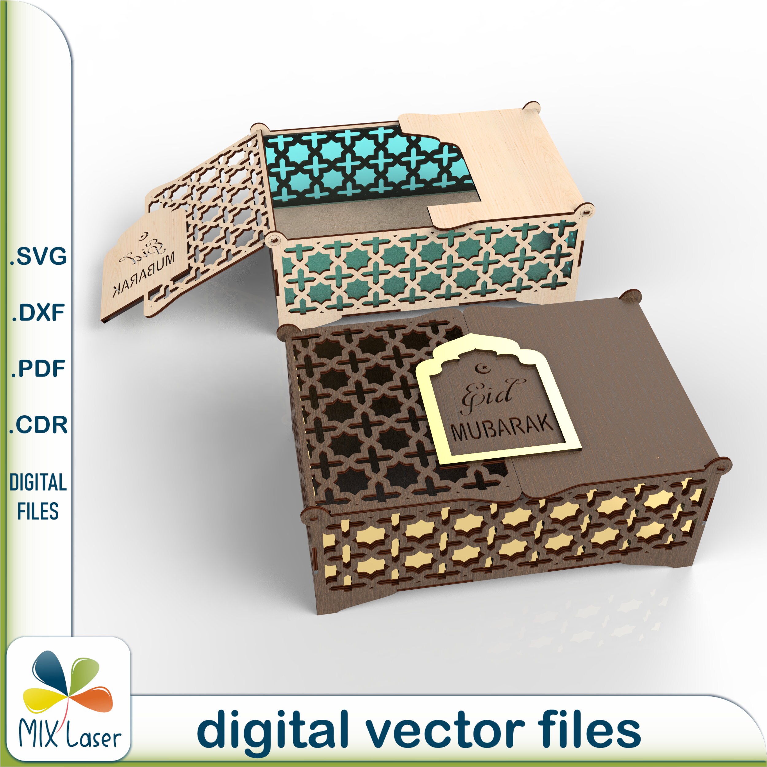 SVG Files for Ramadan Eid Mubarak Laser Cut Gift Box. Vector Digital ...