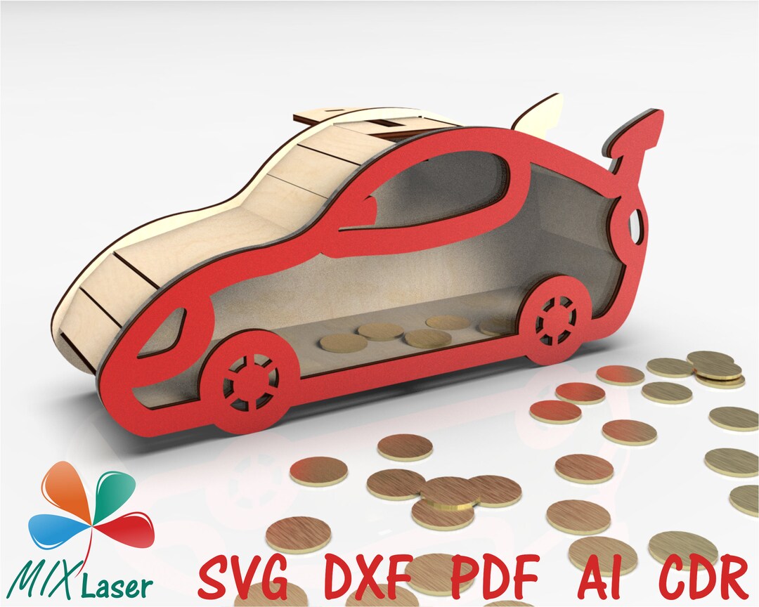 Car Piggy Bank Svg, Wooden Piggy Bank Laser Cut Files, Cash Box Vector ...