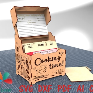Recipe Box With Dividers and 4x6 Recipe Cards, Glowforge SVG Laser ...