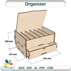 Desktop Organizer With Drawer SVG DXF Glowforge Laser Cut Patterns ...