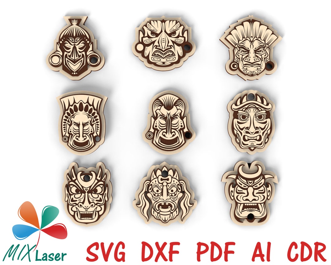 Keychains Masks SVG Bundle Laser Cut Files. Glowforge Laser Ready ...