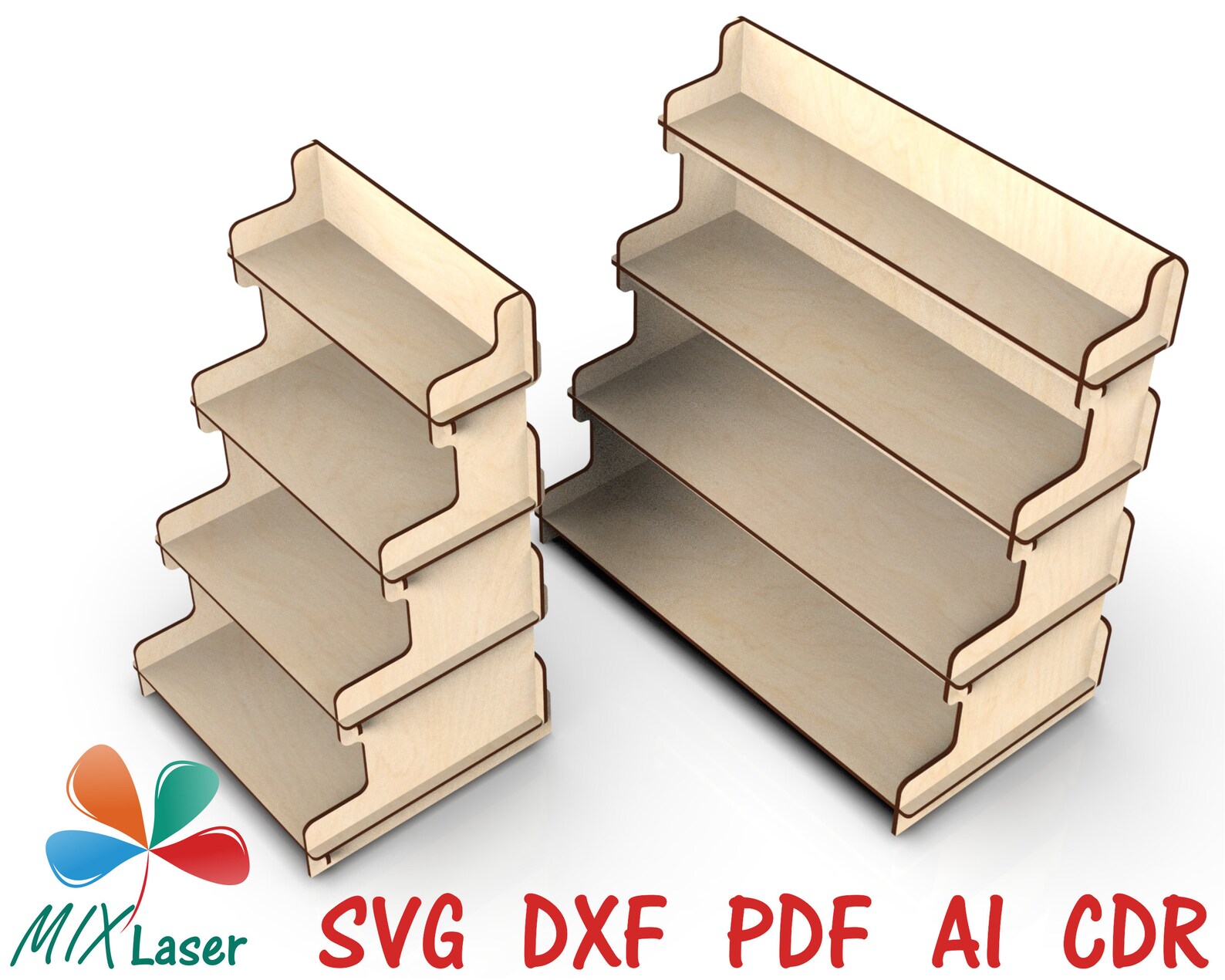 Two 4 Tier Mobile Display Shelf Stands, SVG Laser Cutting Display Stand ...