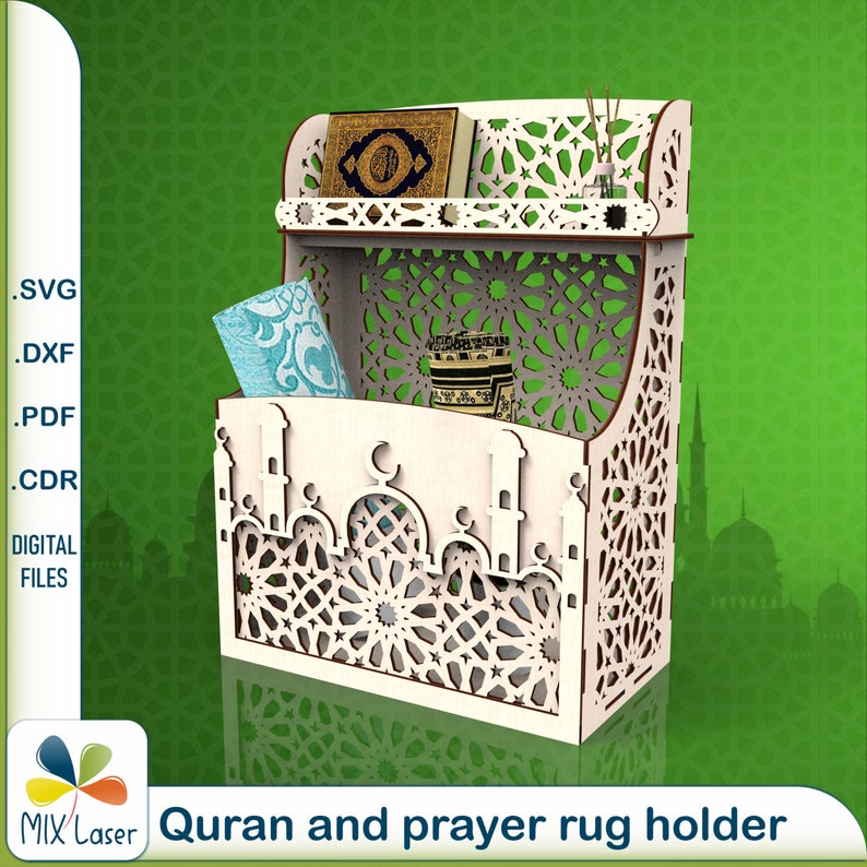Islamic Prayer Organizer SVG – Laser Cut Quran Stand & Mat Storage ...