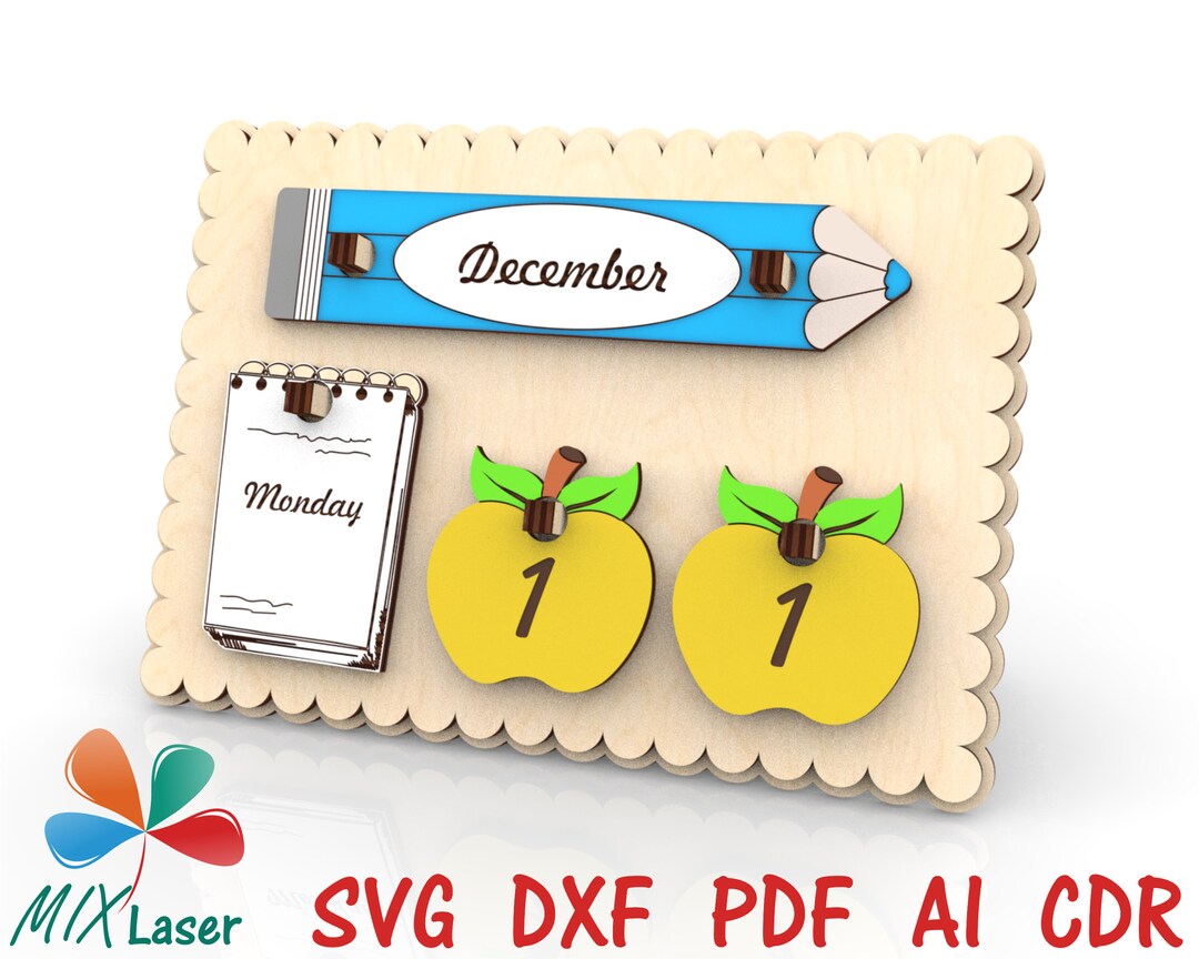 Perpetual Desk Teacher Calendar Laser Engraved and Cut Interchangeable ...