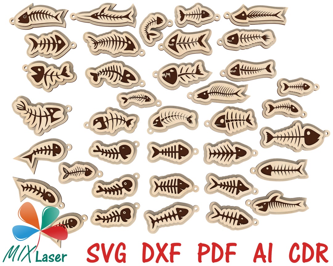 SVG Keychains Fish Bone Bundle Laser Cutfing Glowfjrge Projects. - Etsy