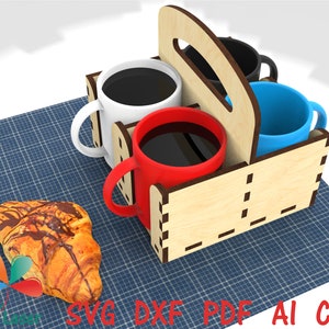 Lasercut Files Coffee Mug Cup Carrier, Tabletop Mug Holder, Cup Holder ...