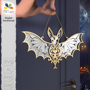 Halloween Laser Cut Bat Sign Layered SVG, Gothic Bat Wall Decor, Spooky ...