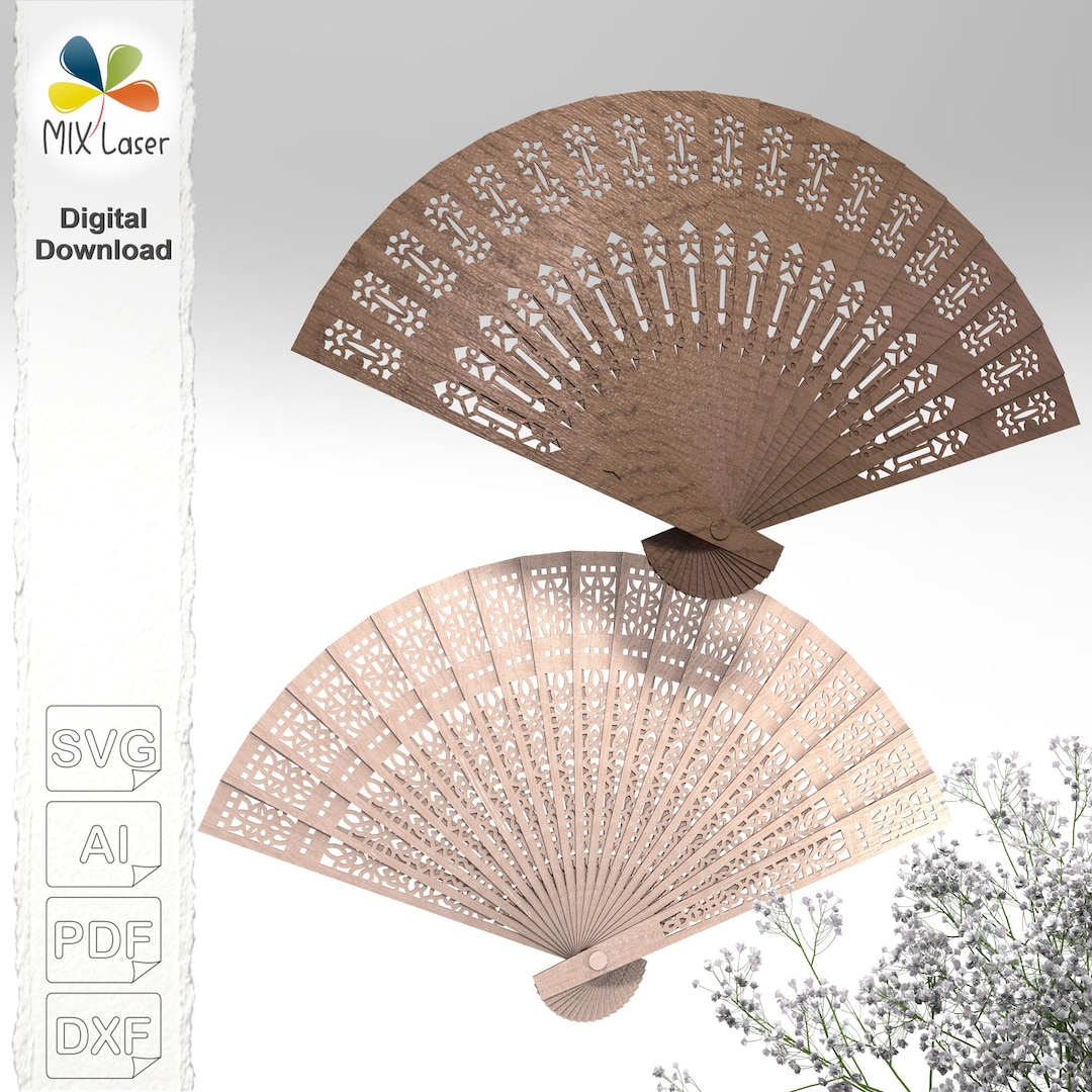 Laser Cut Wedding Fan SVG, Wooden Folding Fan Template, Guest Favor ...