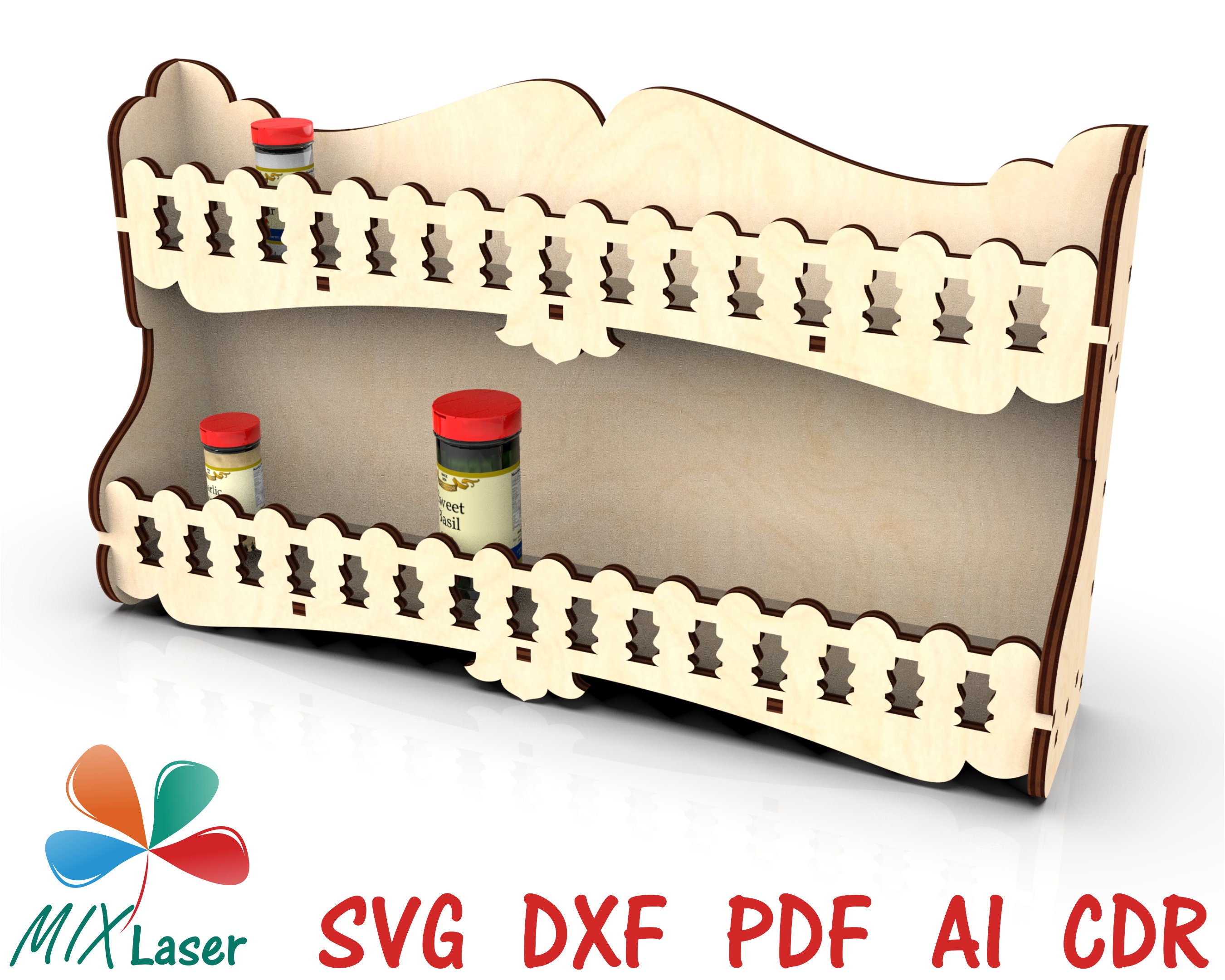 Laser Design Files Spice Rack Holder Shelf Spice Kitchen Organizer. DXF ...