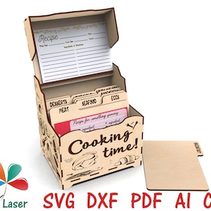 Recipe Box With Dividers and 4x6 Recipe Cards, Glowforge SVG Laser ...