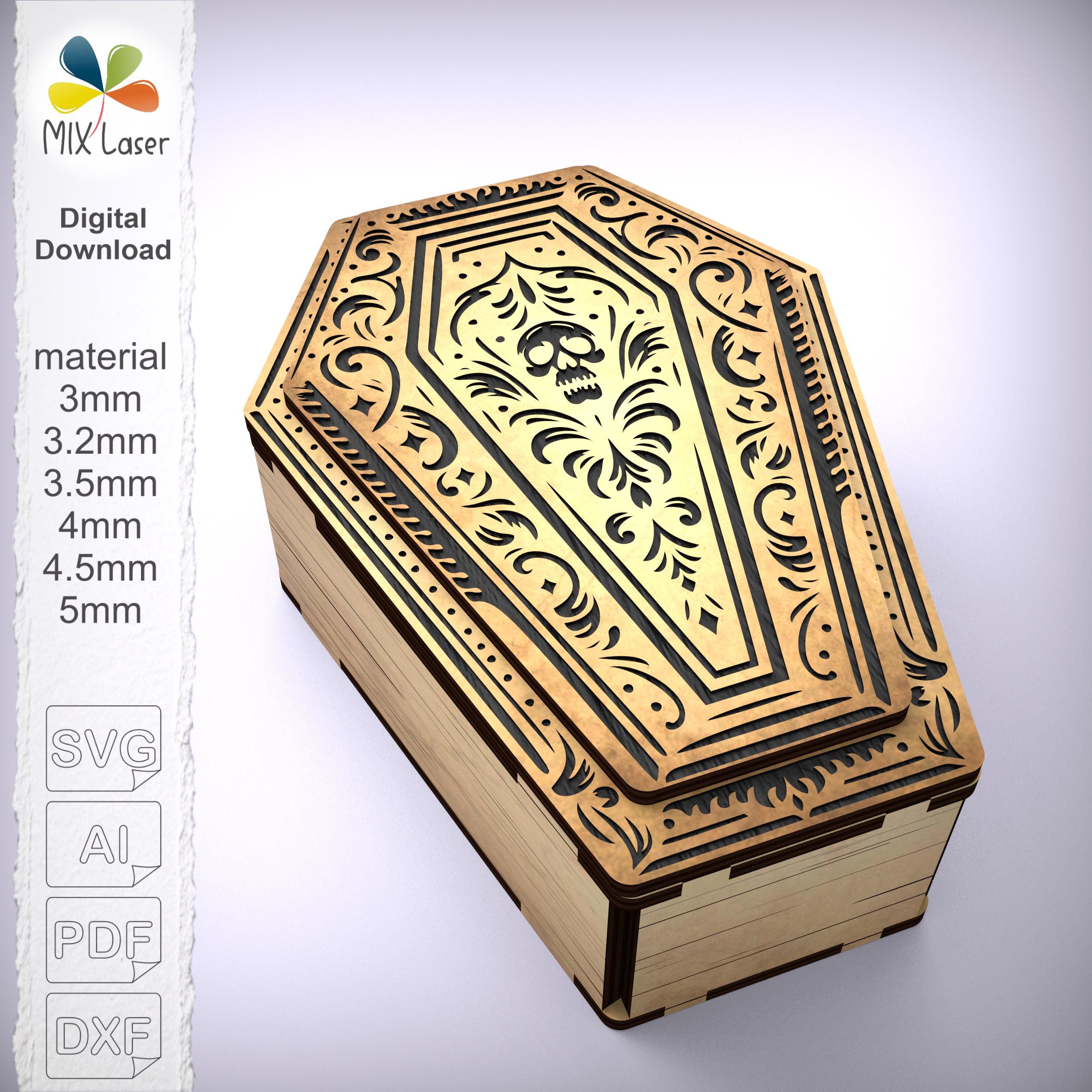 Halloween Coffin Gift Box Laser Cut SVG, Gothic Skull Engraved Wooden ...