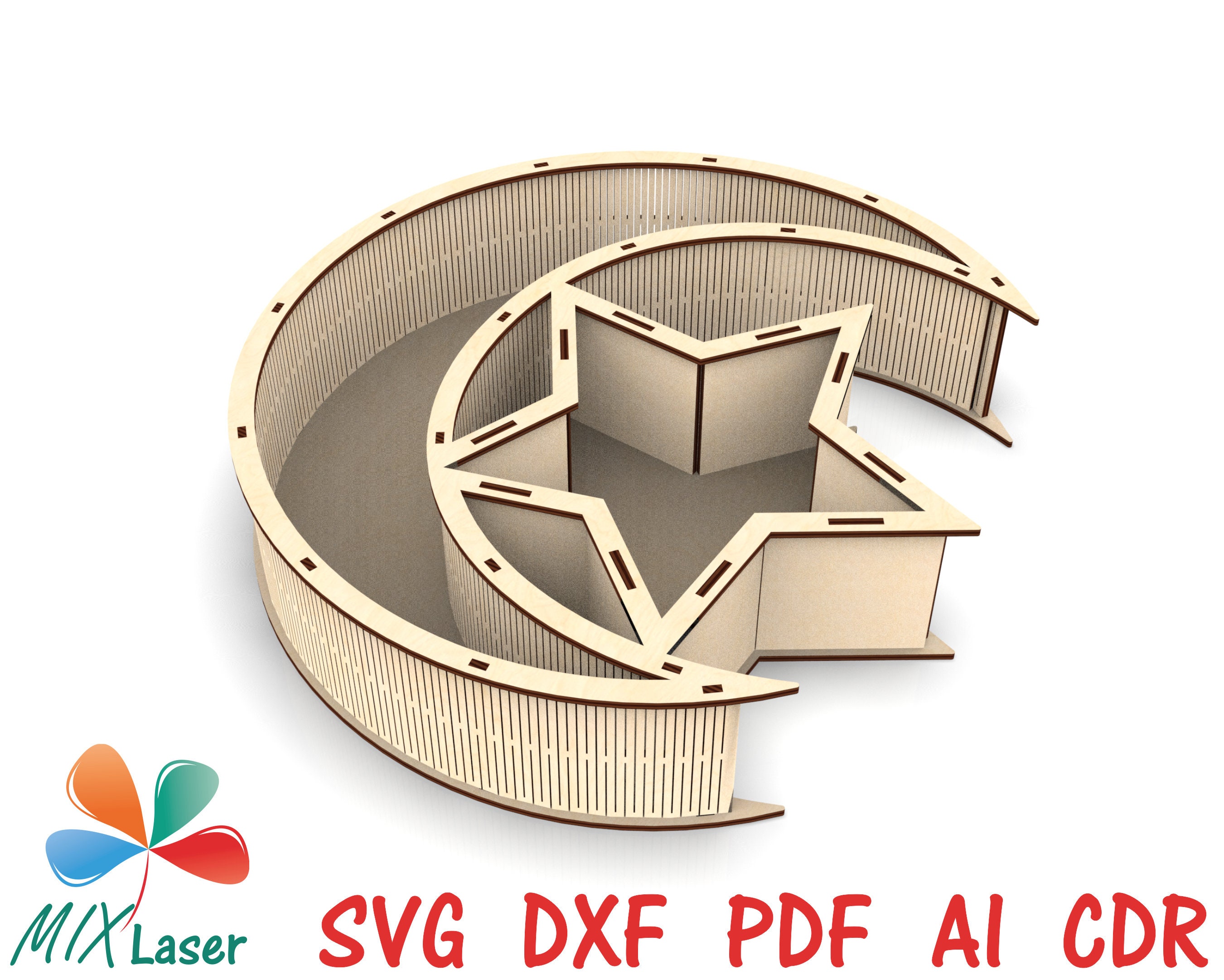 Ramadan Gift Box SVG Moon Star, Laser Cut Eid Box Template With ...