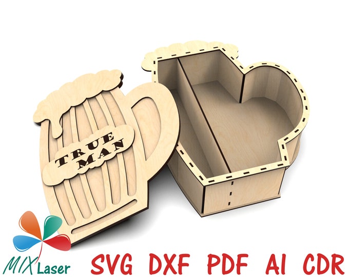 Father's Day Gift Box for Beer and Snacks, Laser Cut Box SVG DXF Vector ...
