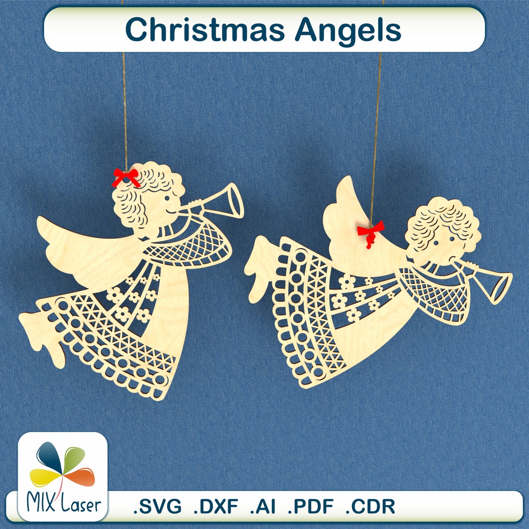 Christmas Angels SVG Laser Cutting Patterns. Two Big Christmas Angel ...