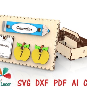 Perpetual Desk Teacher Calendar Laser Engraved and Cut Interchangeable ...