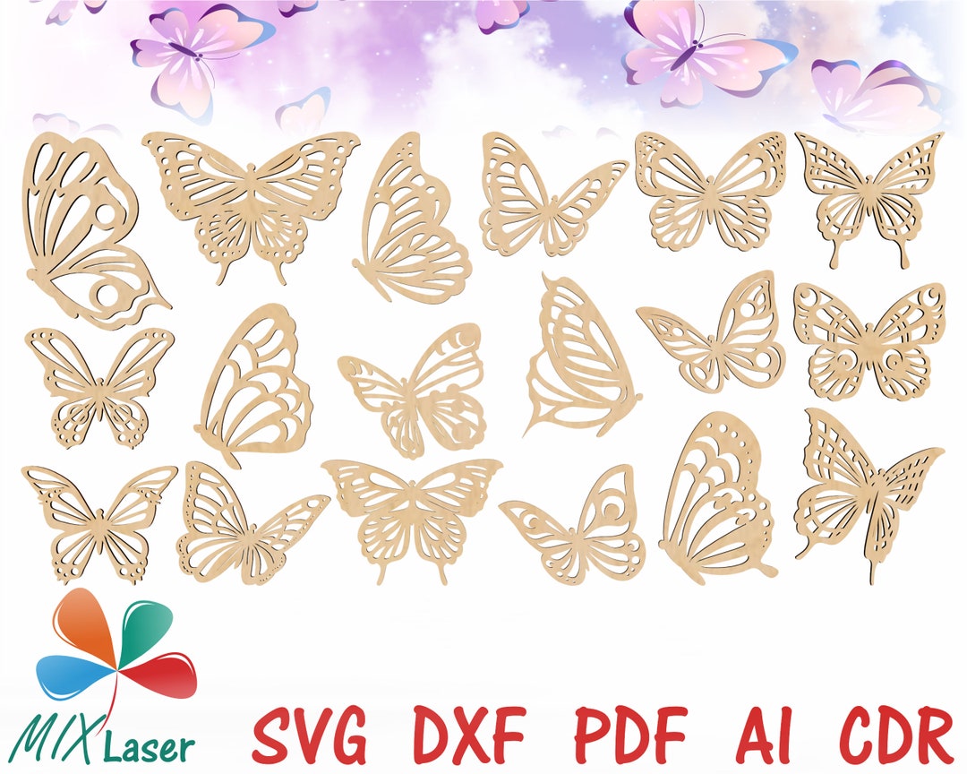 Butterfly Laser Cut SVG DXF Files Bundle - Glowforge SVG Laser Cut ...