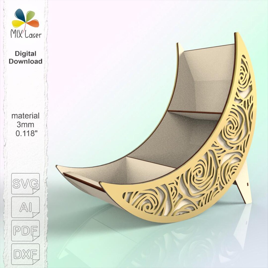 Ramadan Mubarak DXF CNC Crescent Tray Laser Cutting Project - SVG ...