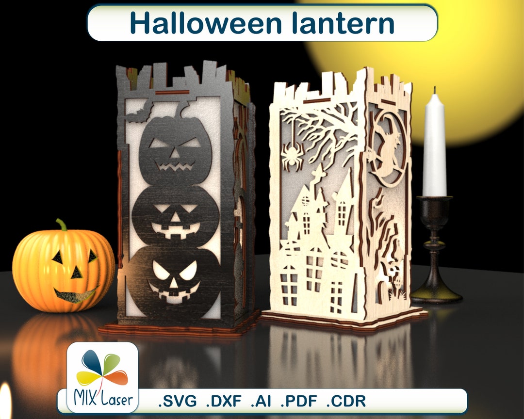 Halloween Candlestick Lantern SVG Glowforge Laser Cutting Patterns ...