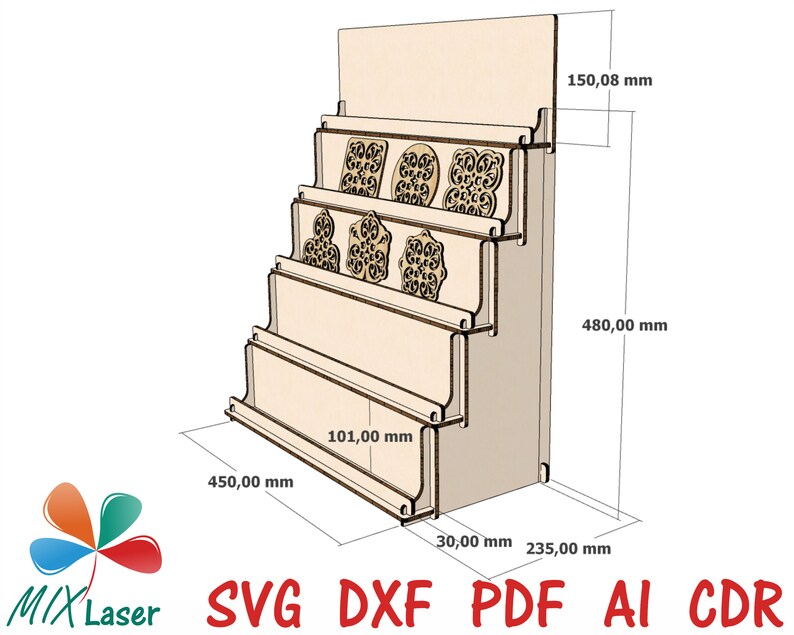 5 Tiered Display Stand Laser Cutting Glowforge Svg Files Etsy