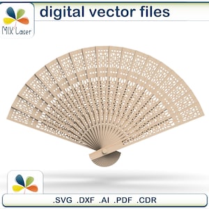 Planos cortados con láser para abanicos decorativos de madera. Abanico de madera oriental ...