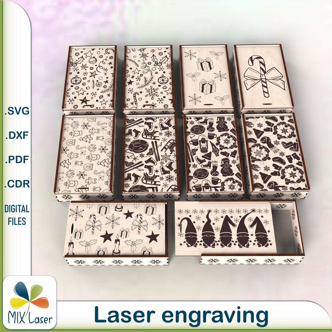 Laser Cut Bundle Christmas Gift Engraving Boxes, 10 Designs for Laser ...