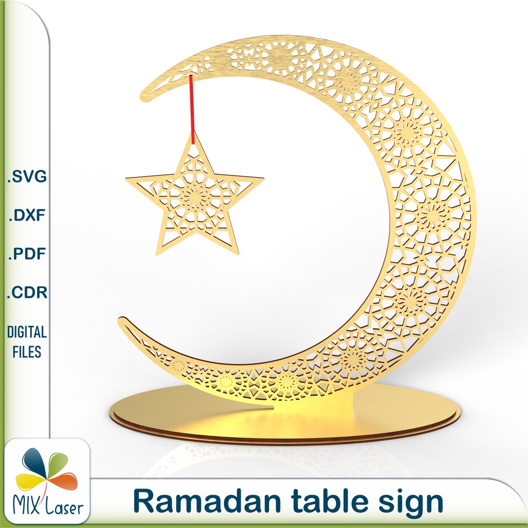 SVG Crescent Moon Table Top Decor Sign Laser Cutting Files - Ramadan ...