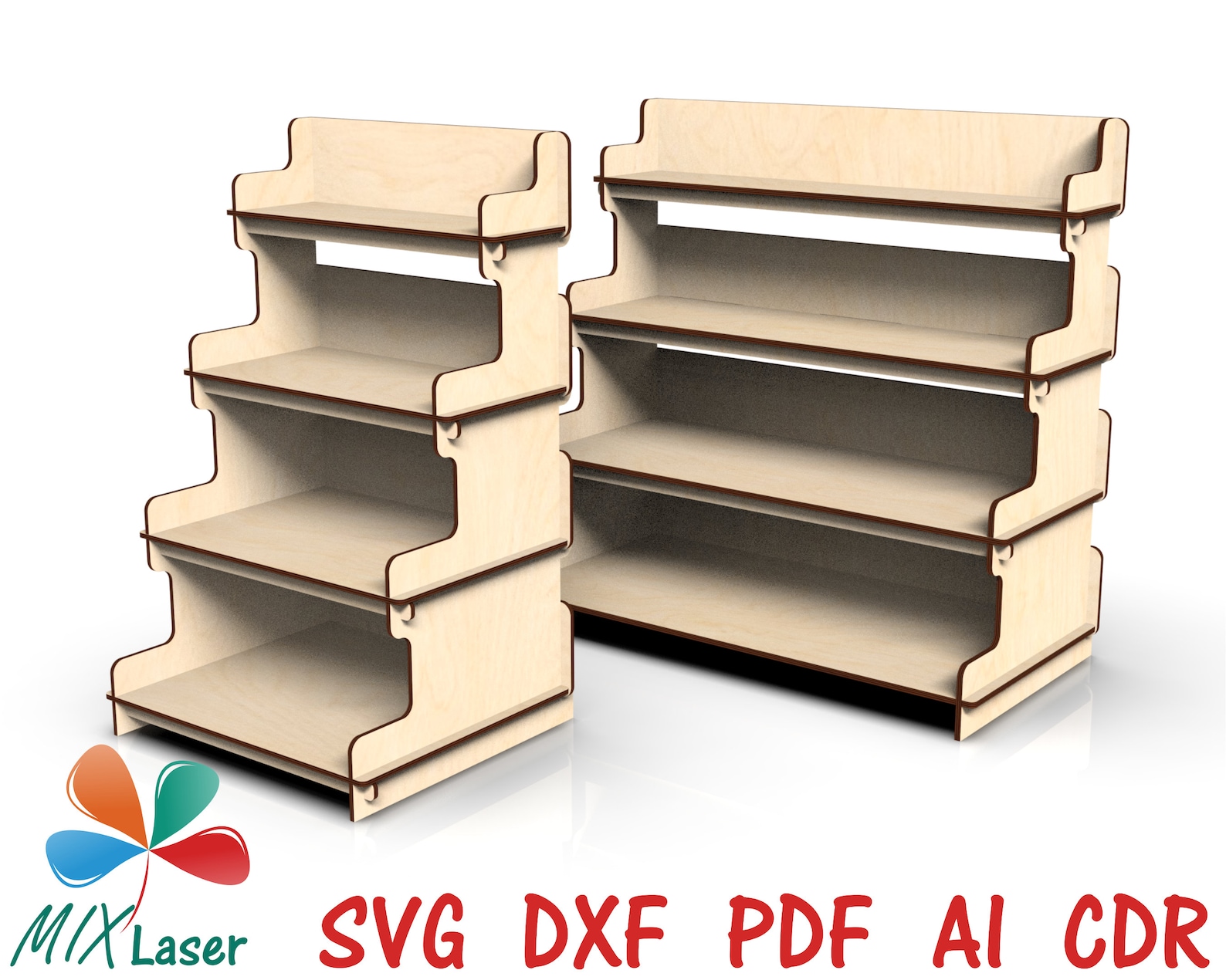 Two 4 Tier Mobile Display Shelf Stands, SVG Laser Cutting Display Stand ...