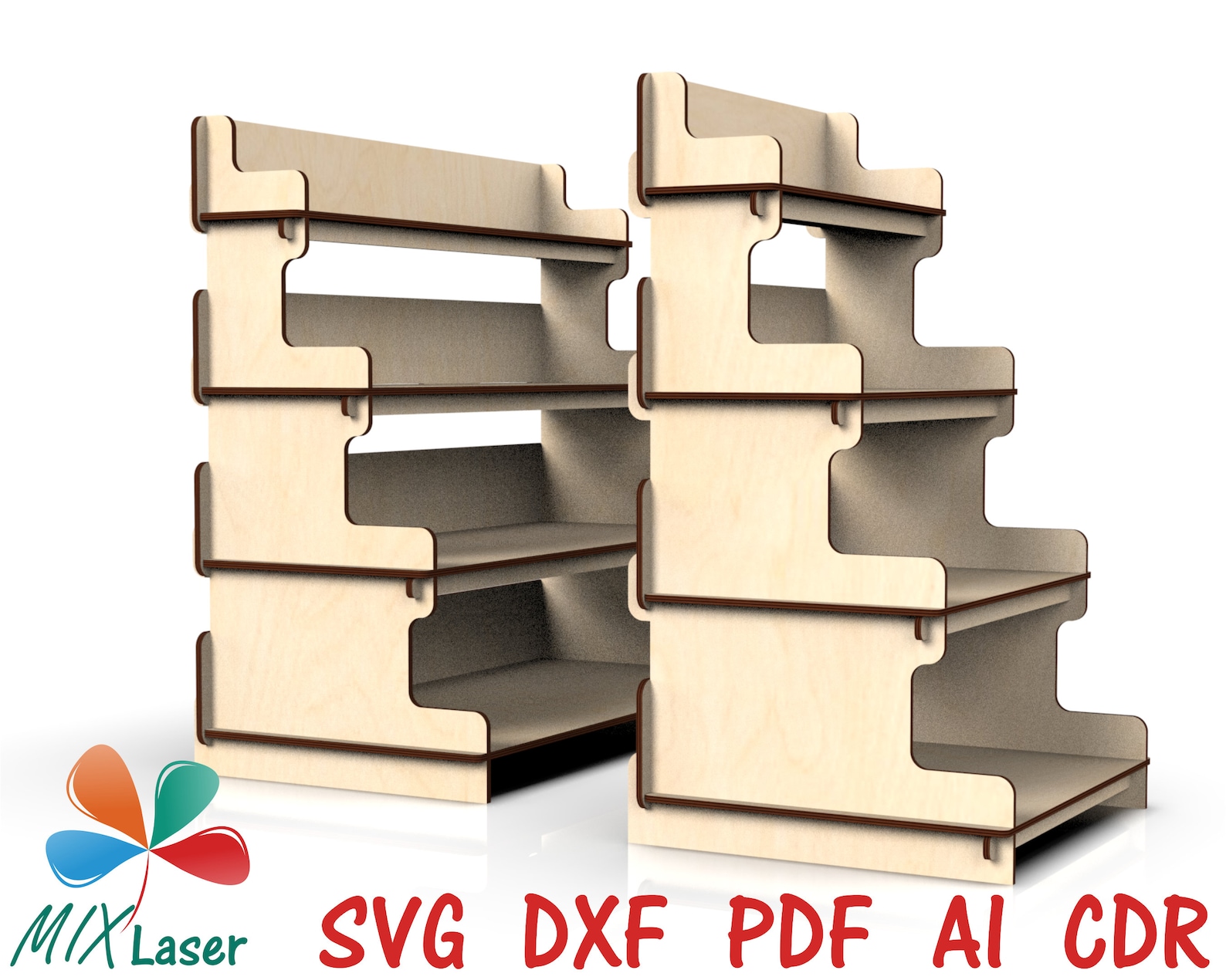 Two 4 Tier Mobile Display Shelf Stands, SVG Laser Cutting Display Stand ...