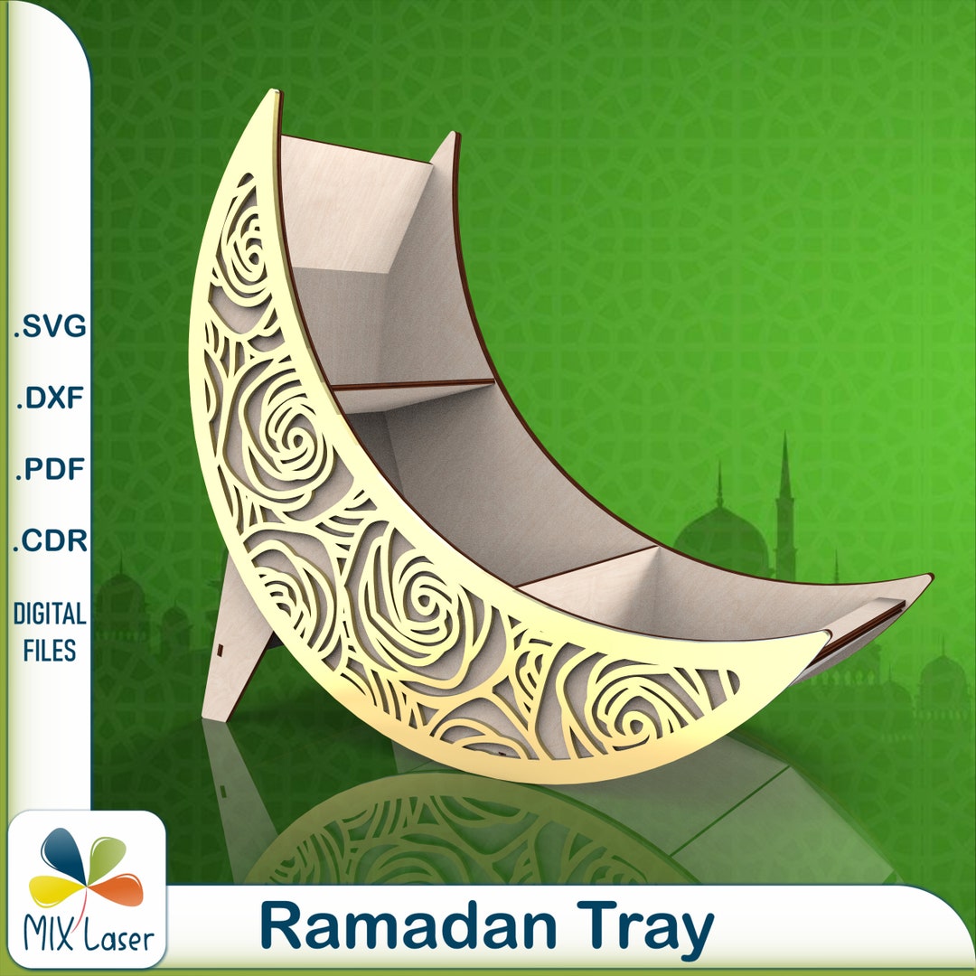 Ramadan Mubarak DXF CNC Crescent Tray Laser Cutting Project - SVG ...