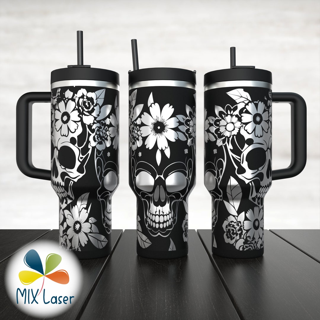 Skulls and Flowers Tumbler Laser SVG Engraved Wrap File, Full 40oz ...
