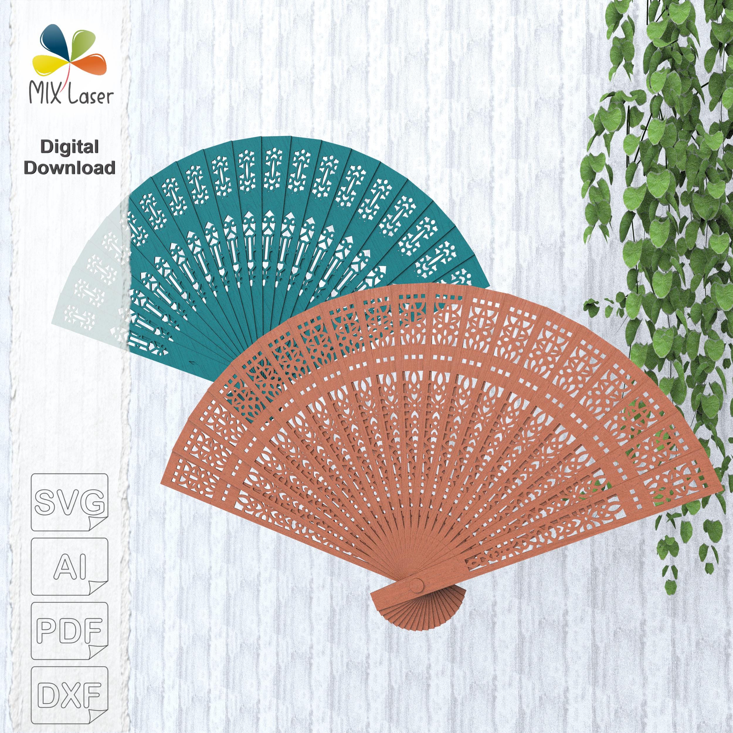 Laser Cut Wedding Fan SVG, Wooden Folding Fan Template, Guest Favor ...