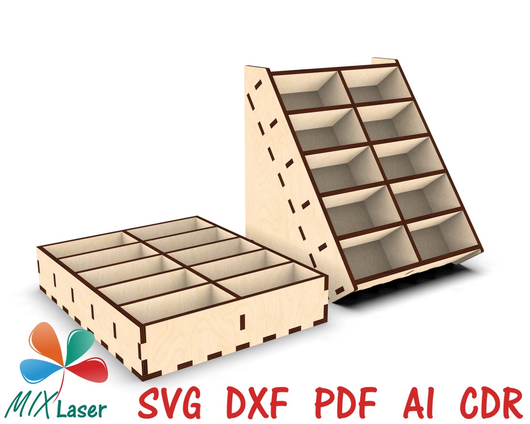Laser Cut Display Stand & Tray SVG – Slanted Shelf Organizer and ...