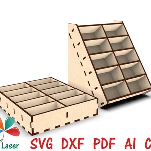 Laser Cut Display Stand & Tray SVG – Slanted Shelf Organizer and ...