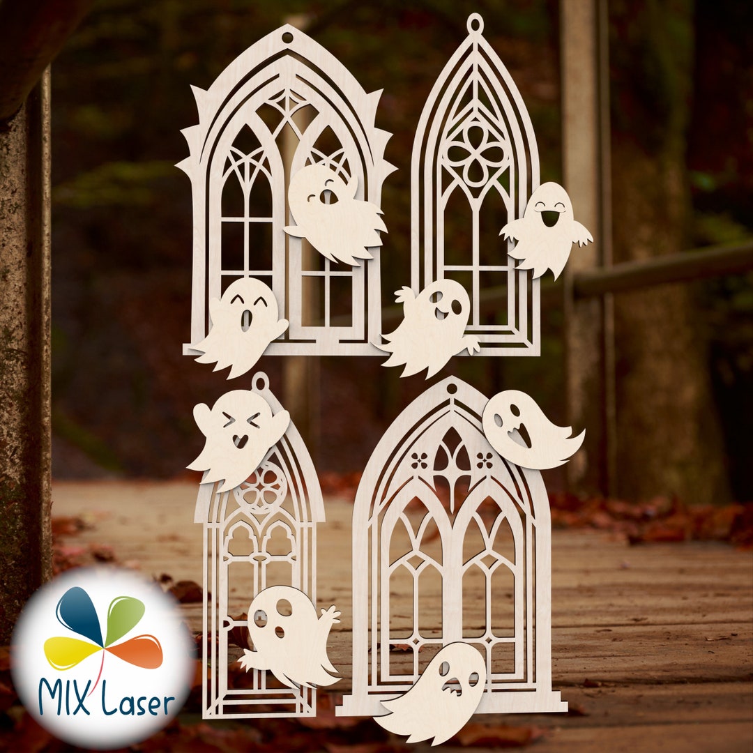 Gothic Windows and Gosts, Laser Cut SVG PDF AI Plans Halloween ...