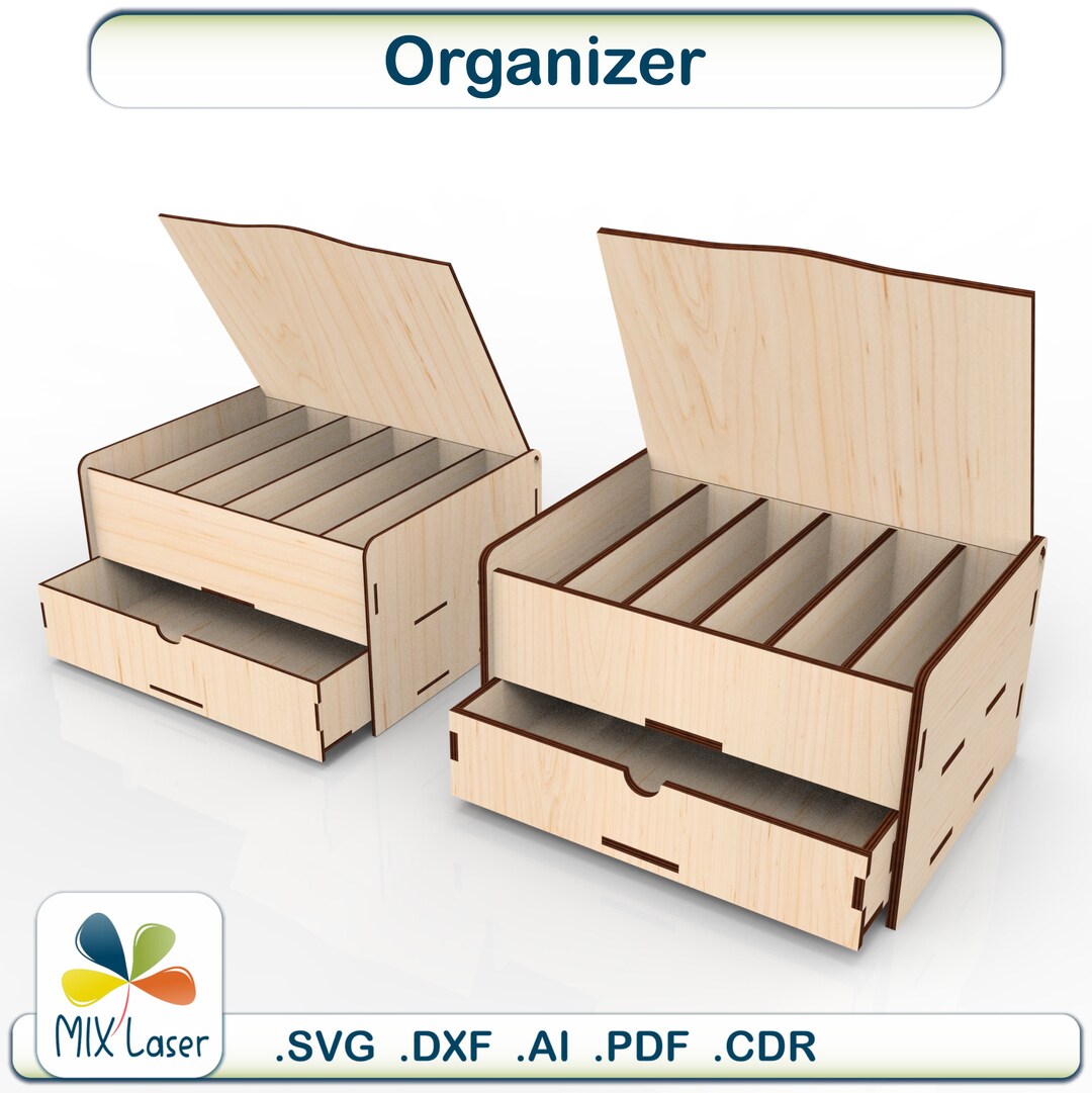 Desktop Organizer With Drawer SVG DXF Glowforge Laser Cut Patterns ...