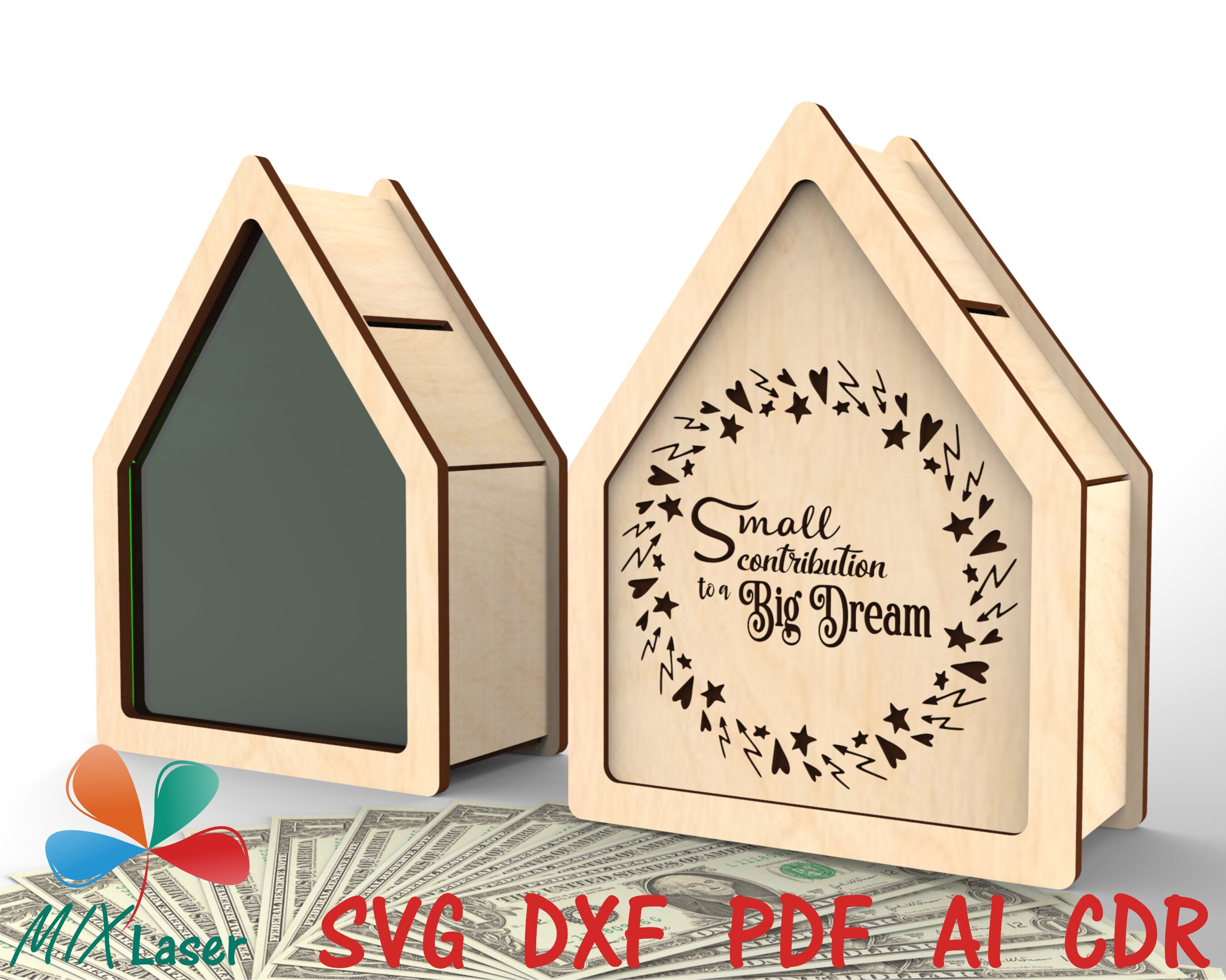 Wooden Piggy Bank Money Box. Vector Cut Files for Wood - Etsy