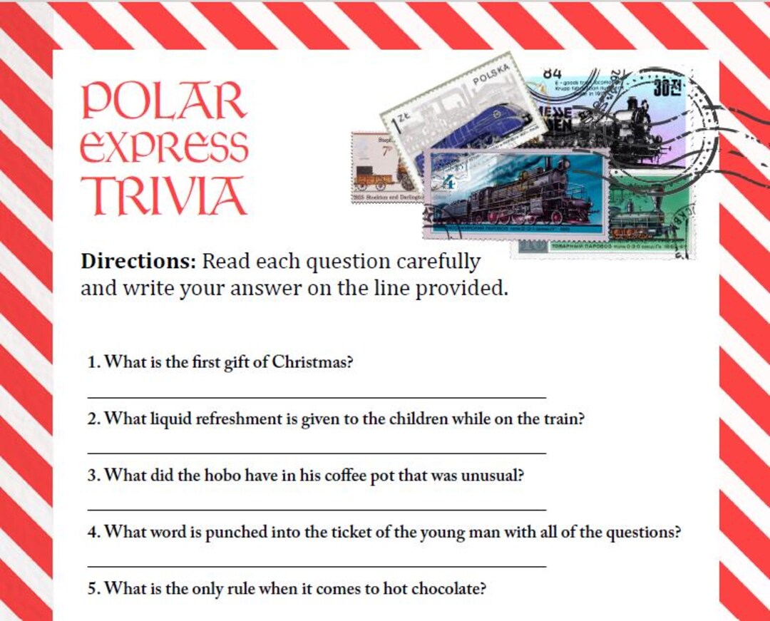 Polar Express Trivia Worksheet With Answer Key - Etsy
