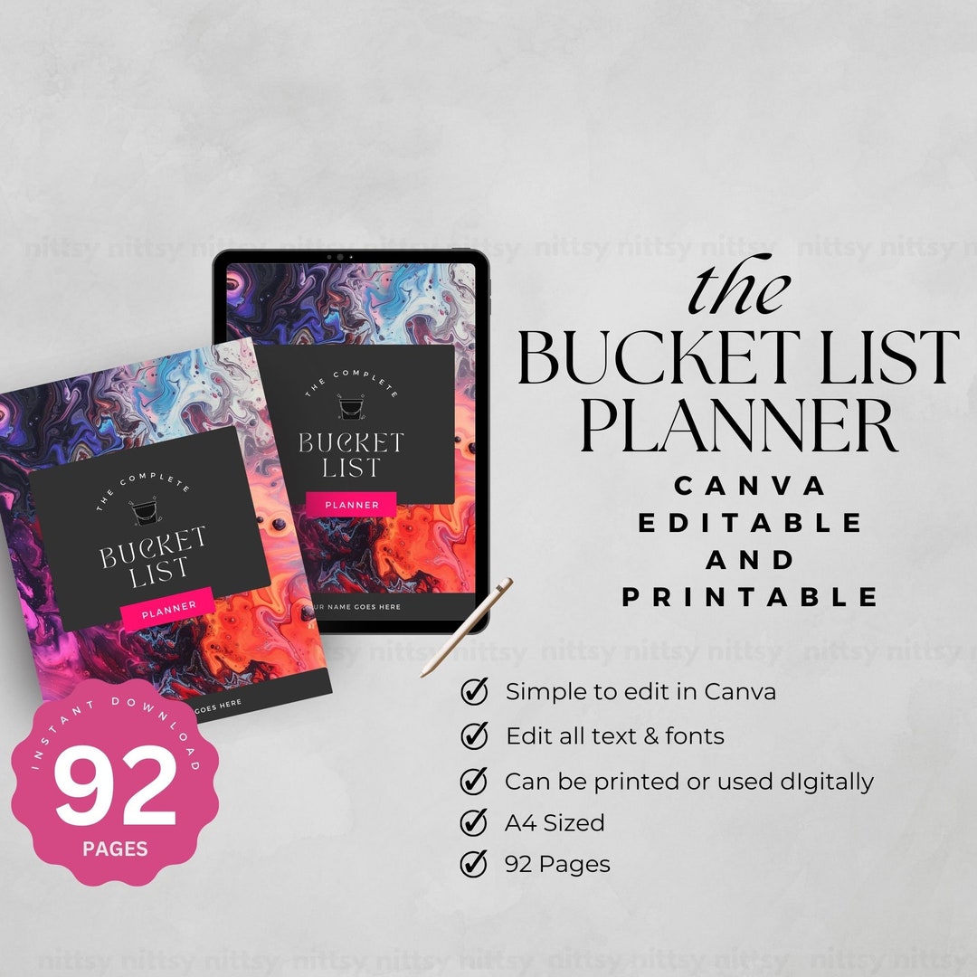 The Bucket List Planner- A4 Size, Editable Canva Template, Printable ...