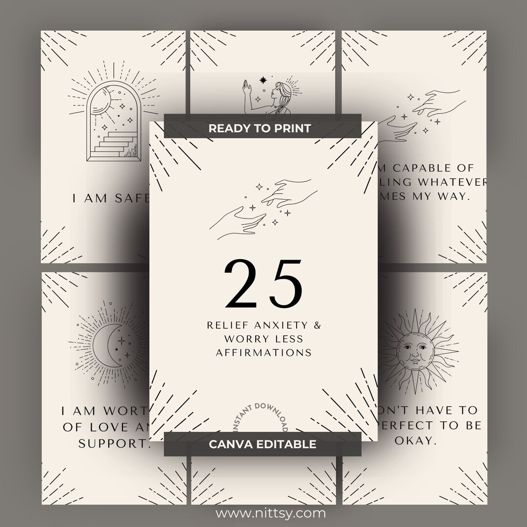Relief Anxiety & Worry Less Affirmations | Canva Editable | Instant ...