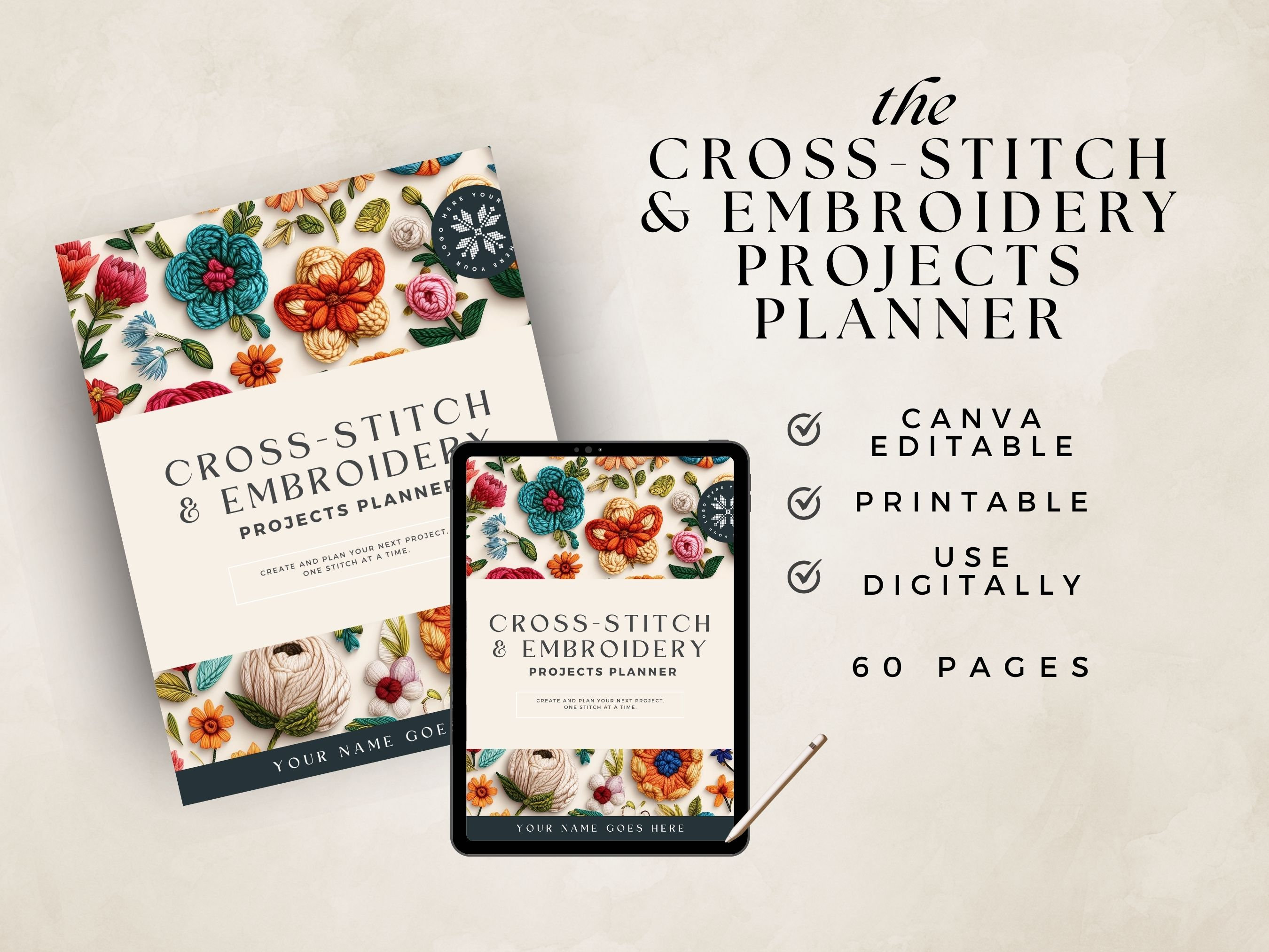 Cross Stitch Planner, Printable, Canva Template, Digital Planner ...