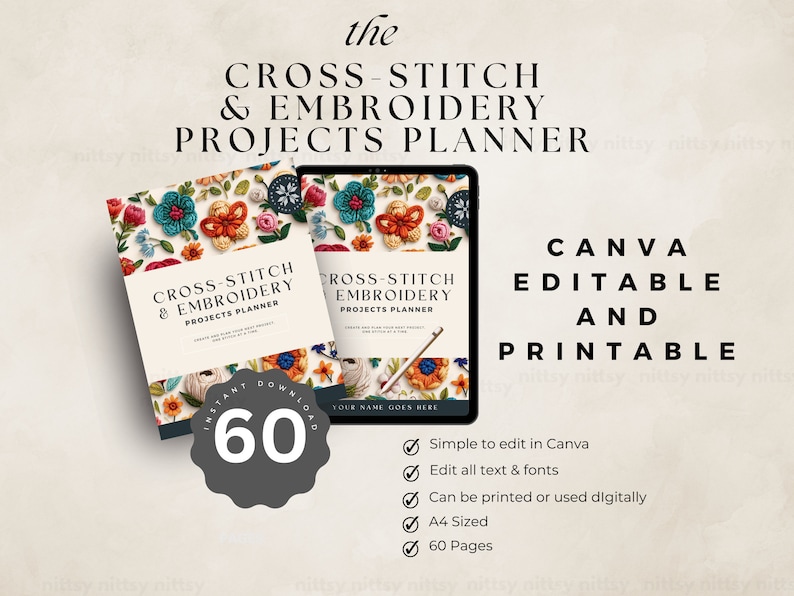 Cross Stitch Planner, Printable, Canva Template, Digital Planner ...