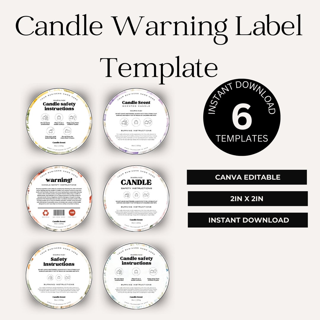 Candle Warning Label Template, Safety Instructions Stickers Template ...