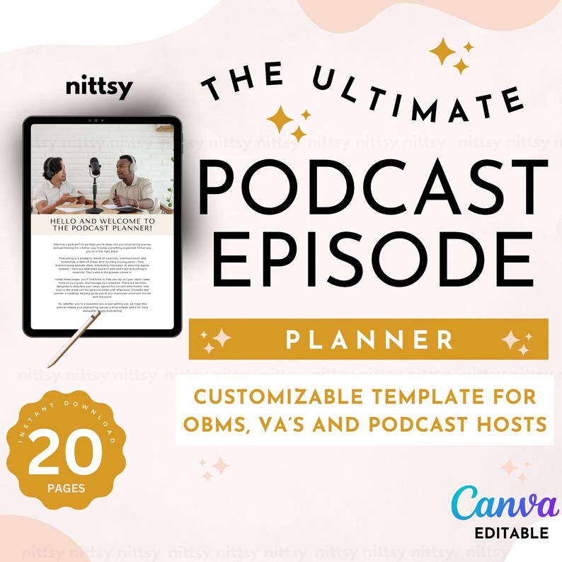 Digital Podcast Episode Planner: Canva Editable, 20-page Workbook - Etsy