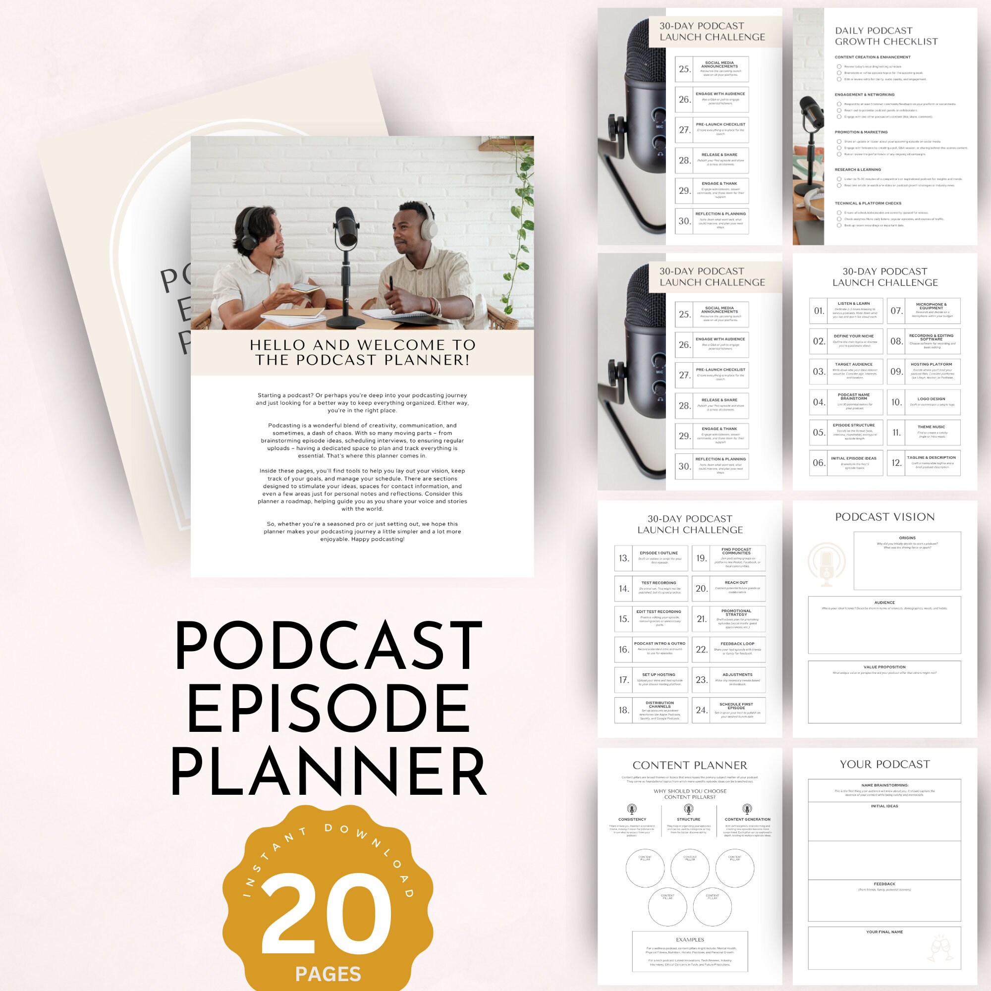 Digital Podcast Episode Planner: Canva Editable, 20-page Workbook - Etsy