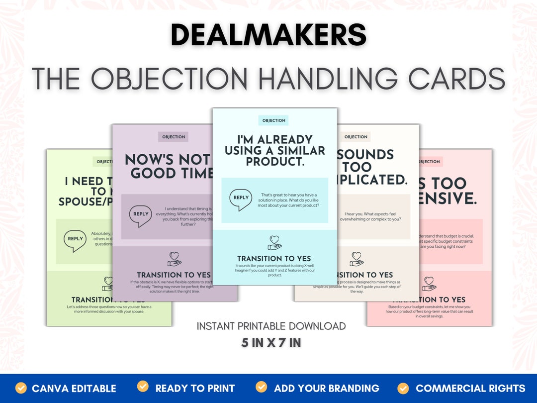 Dealmakers: the Objection Handling Cards | Printable | Canva Template ...