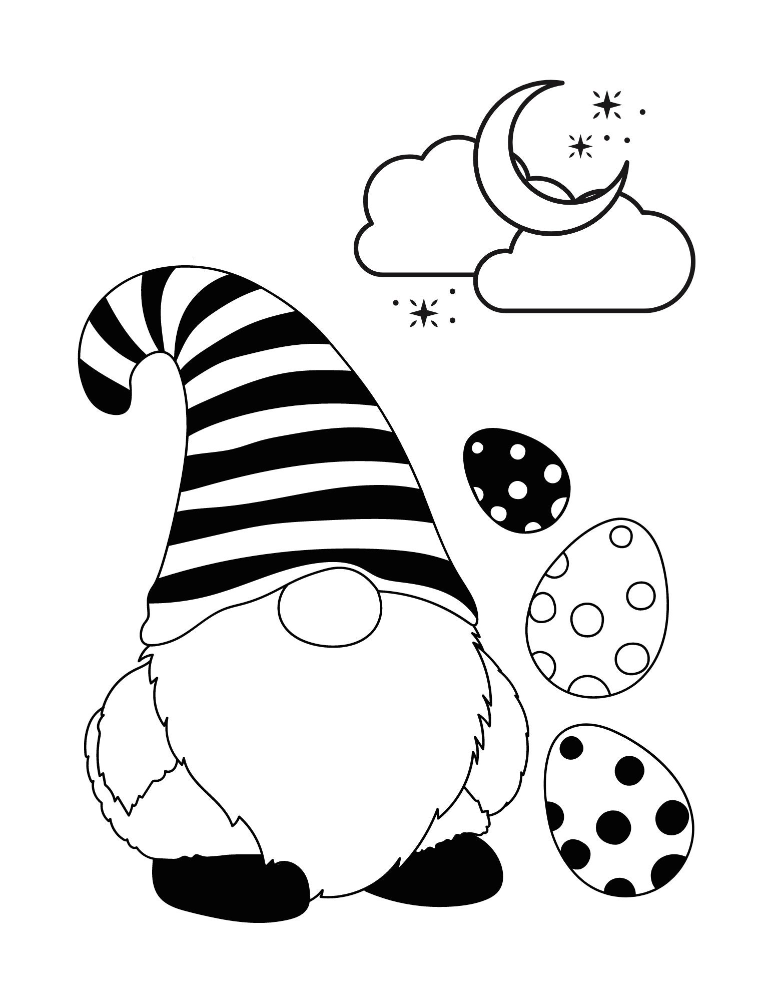 Easter Bunny Coloring Page Printable Gnome Egg Toddler Kids - Etsy